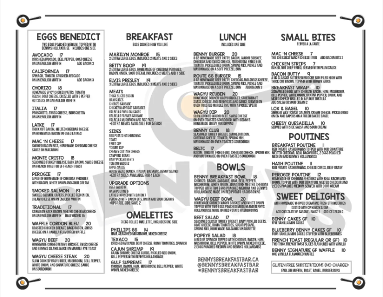 Benny Menu Canada Updated Prices 2023