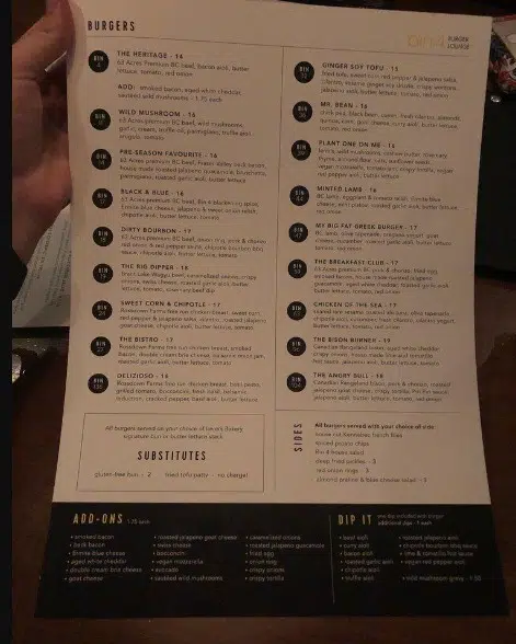 Bin 4 Burger Lounge Menu Canada & Latest Prices 2023