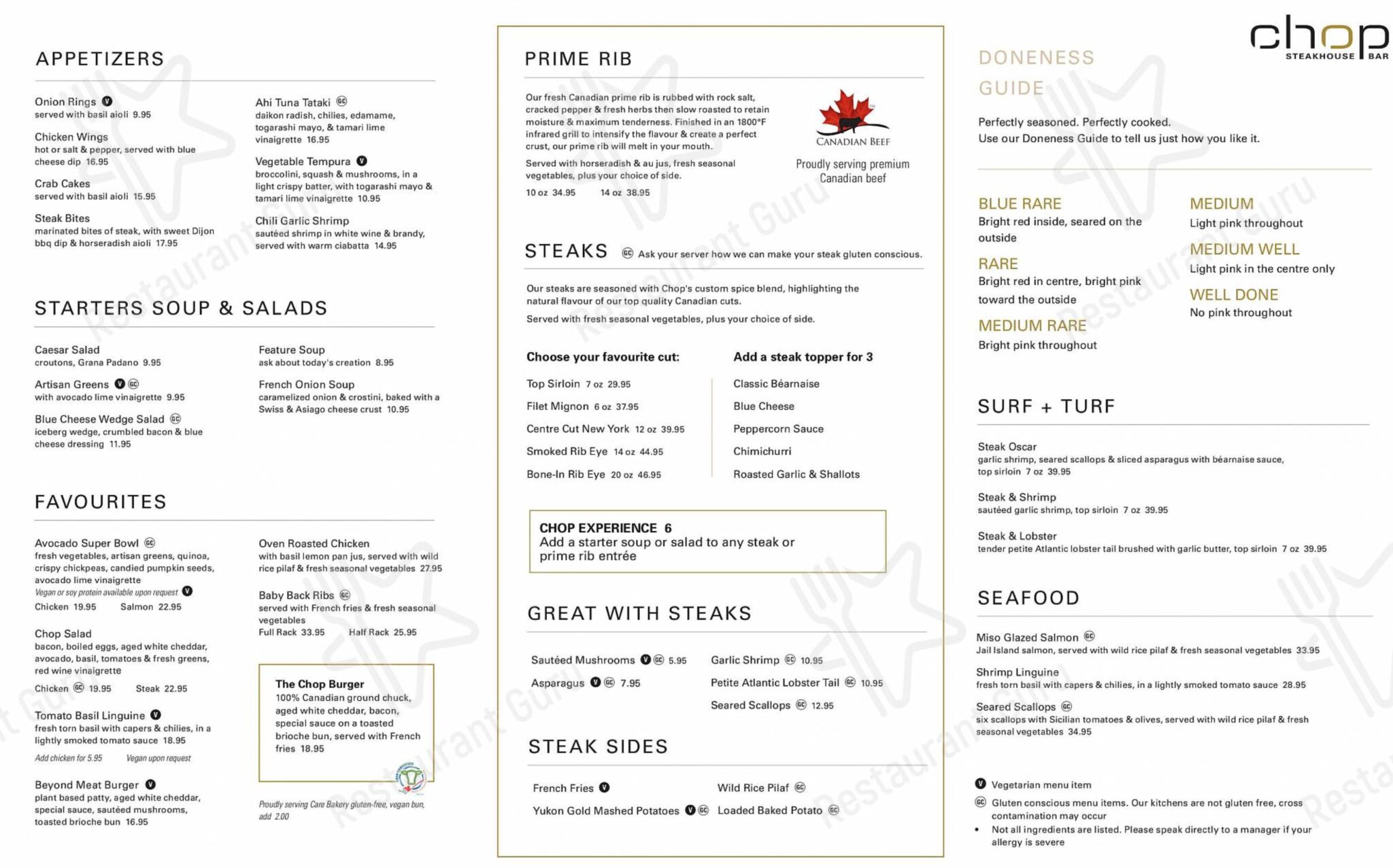 Chop Steakhouse & Bar Menu Canada Updated Prices 2023