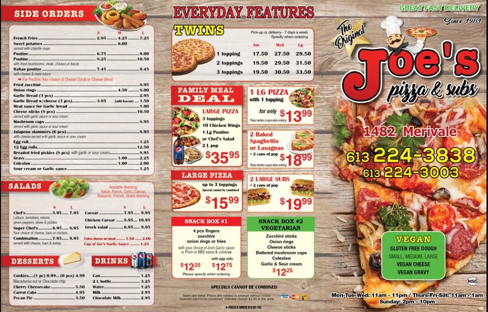 Original Joe’s Menu Canada Prices List 2023