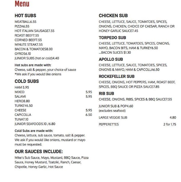Mike's Menu Canada Prices List 2023