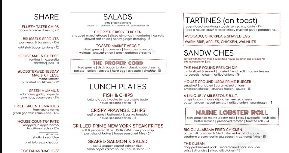 Milestones Menu Canada Prices List 2023