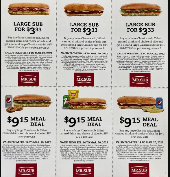 Mr. Sub Menu Canada Prices List 2023