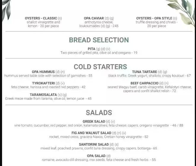 OPA Menu Canada Prices List 2023