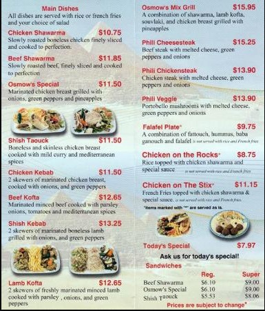 Osmow’s Menu Canada Prices List 2023