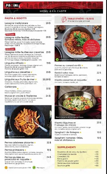 Pacini Menu Canada Prices List 2023