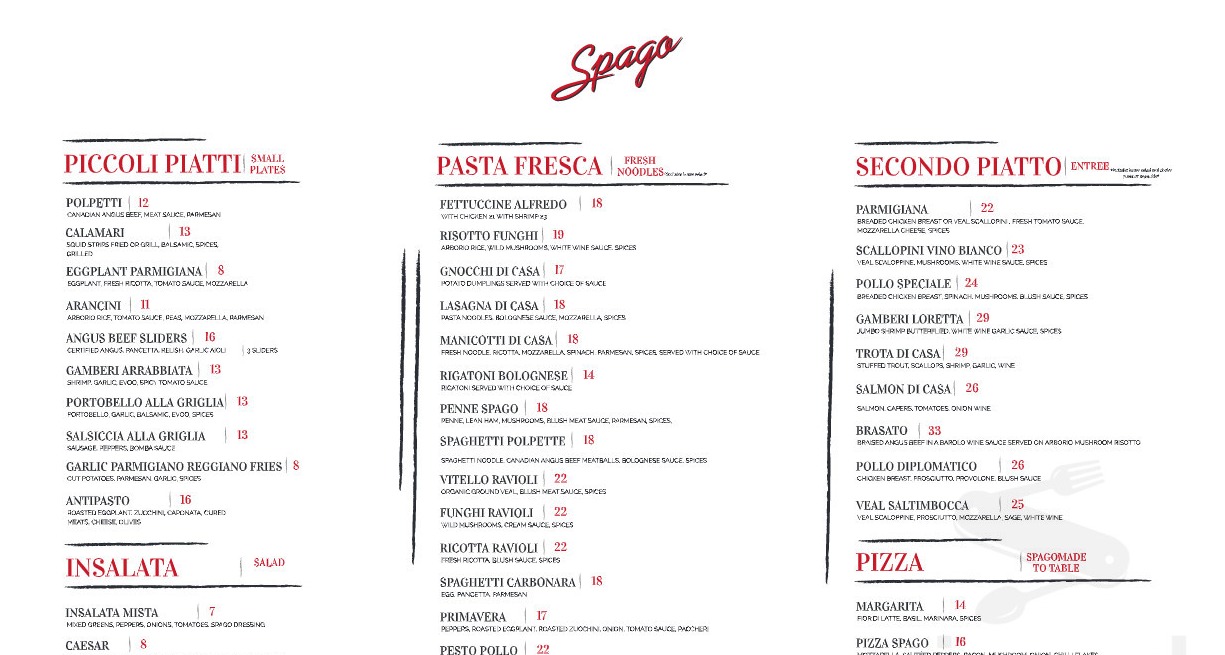 Spago Menu Canada & Updated Prices 2023