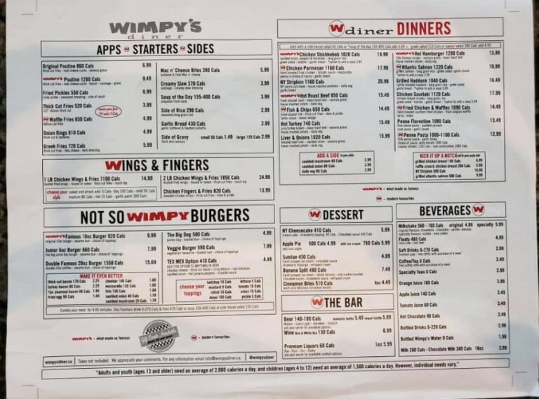 Wimpy's Diner Menu Canada & Latest Prices 2023