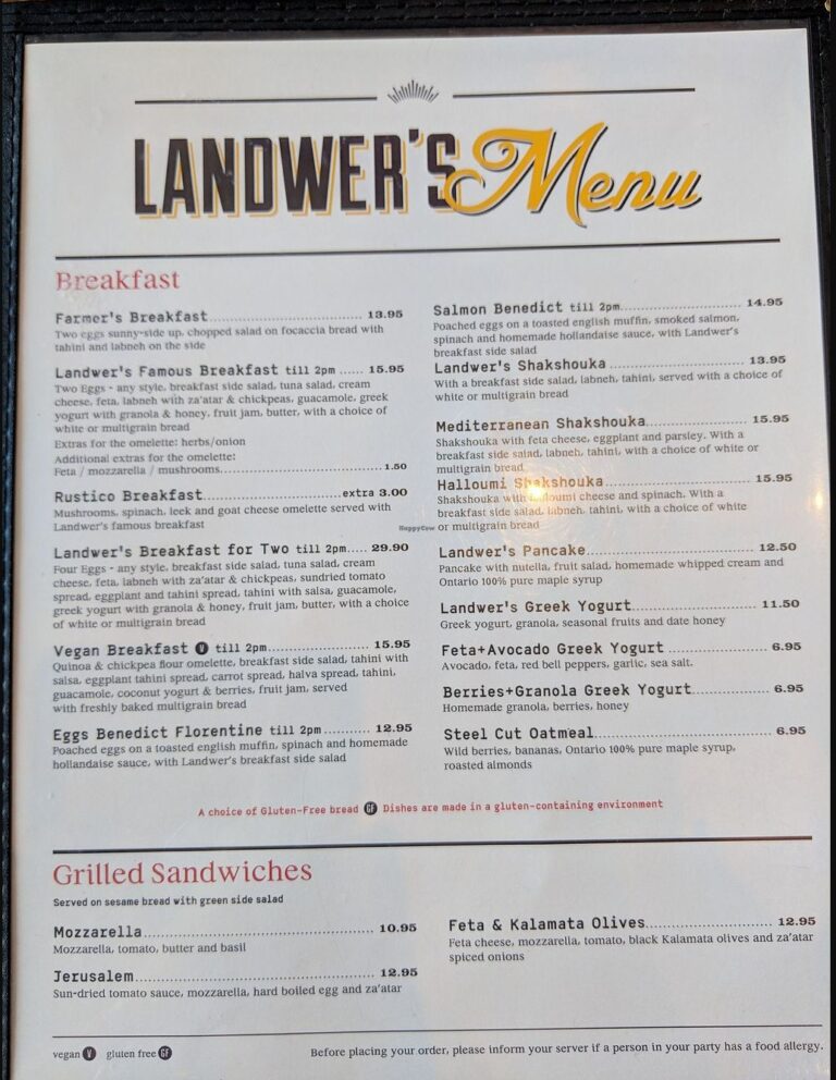 Cafe Landwer Menu Canada & Latest Prices 2023