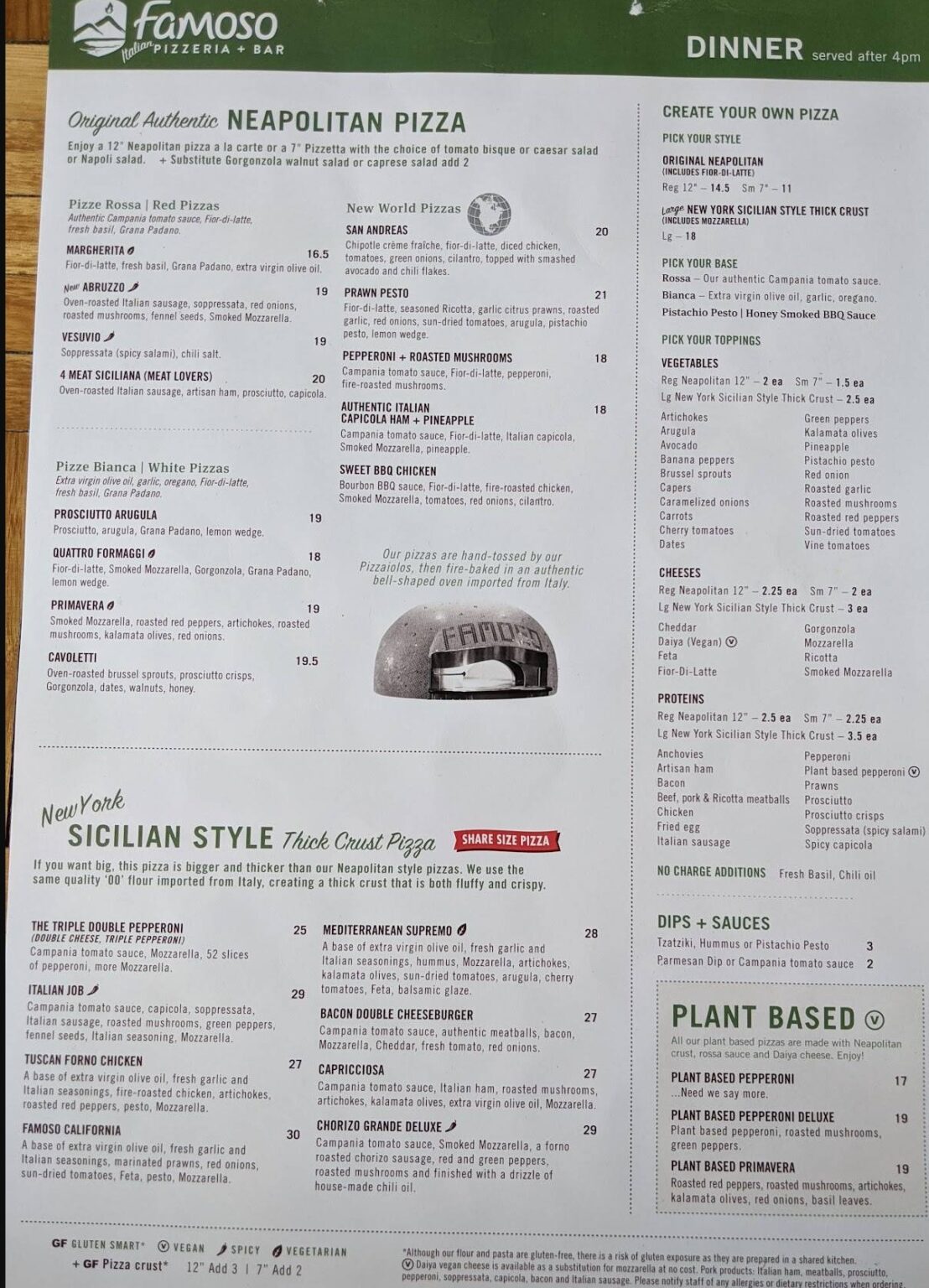 Famoso Neapolitan Menu Canada & Menu Prices 2023