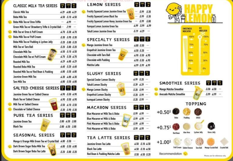 Happy Lemon Menu Canada & Latest Prices 2023