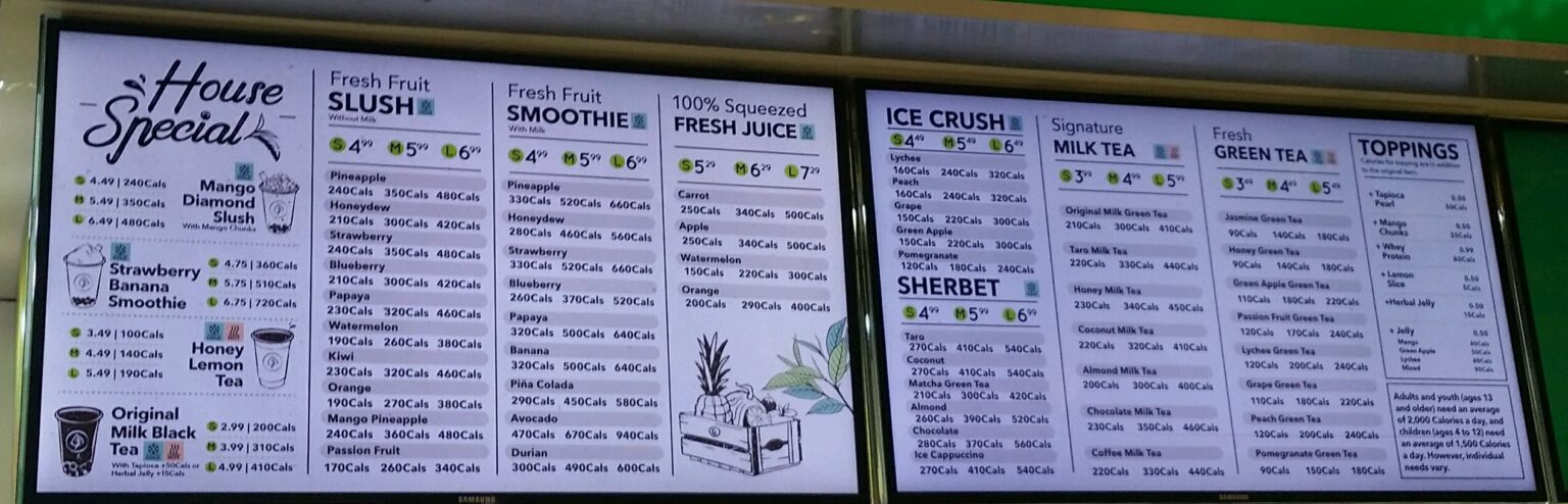 Real Fruit Bubble Tea Menu Canada Prices 2023