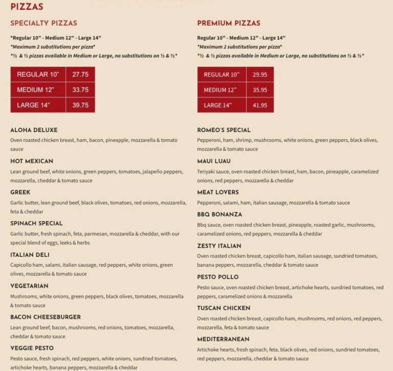 Romeo’s Menu Canada & Latest Prices 2023